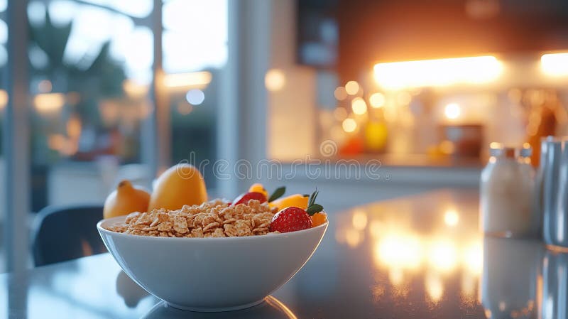 Cereal Bowl with Fruit on Kitchen Counter Stock Photo - Image of ...