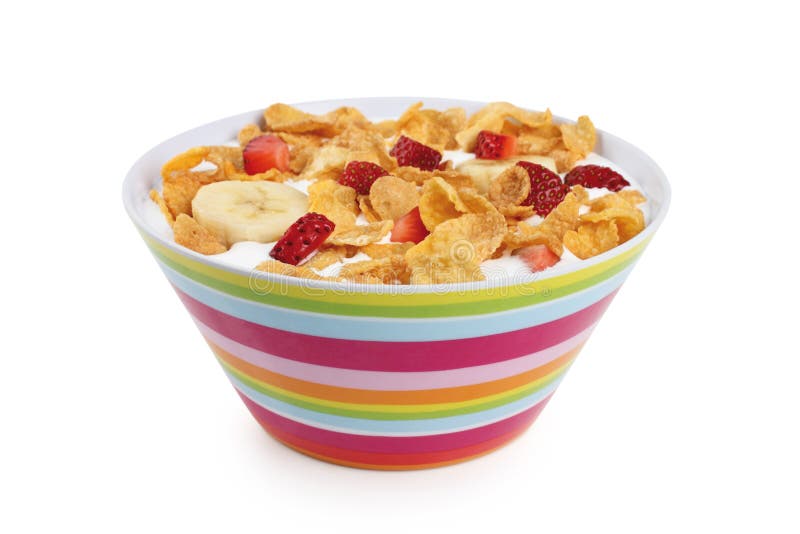 White Bowl Full of Breakfast Cereal with Spoon. Stock Image - Image of ...