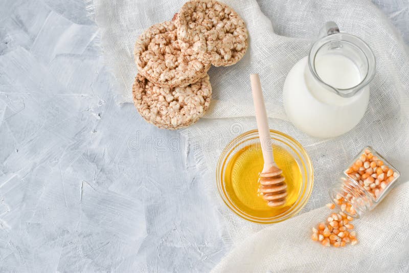 Cereal Corn Bread with Honey and Milk Stock Photo - Image of eating ...