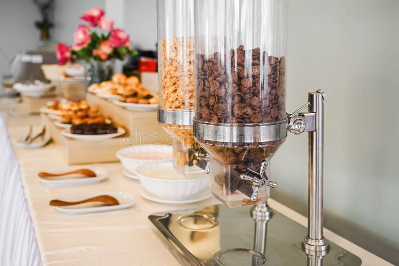 Cereal Dispensers ,self Service Breakfast in Hotel Stock Photo - Image ...