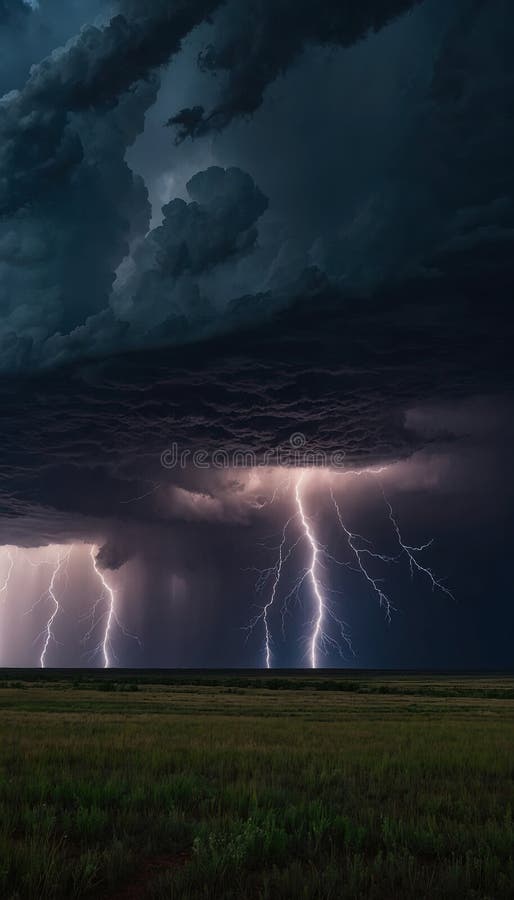Cereal Field in Stormy Day with Lightning. Generated AI Stock ...