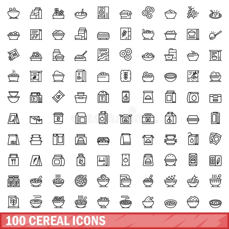 100 Cereal Icons Set, Outline Style Stock Vector - Illustration of icon ...