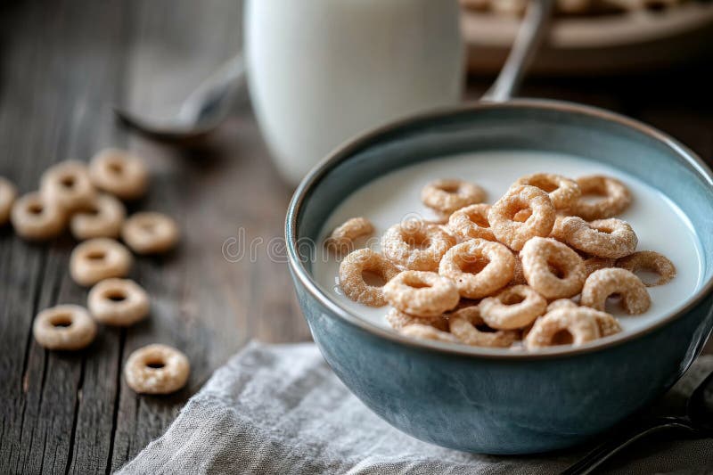 Cereal Loops with Milk in the Bowl on the Table with Copy Space Stock ...