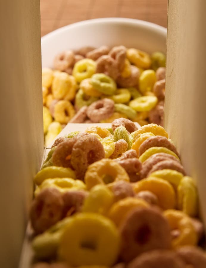 Cereal Loops Pouring Out of a Box Stock Image - Image of nutritious ...