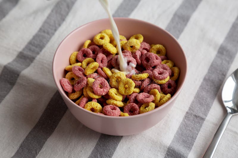 Cereal Loops with Whole Milk for Breakfast Stock Photo - Image of ...