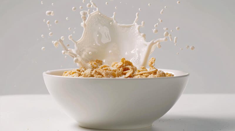 Cereal and Milk Splash. Milk Splashing into Bowl of Cereal, Creating ...