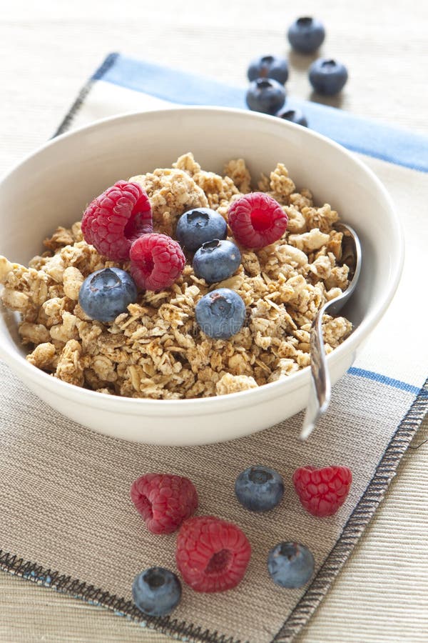 Cereals with Blueberries and Raspberries Stock Image - Image of granola ...