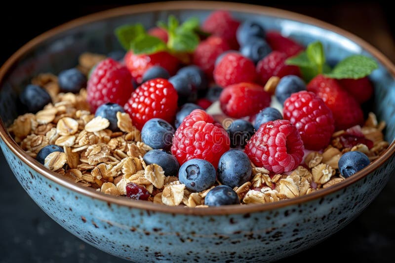 Cereals and Fruit in Bowl, Morning Health Breakfast Stock Image - Image ...