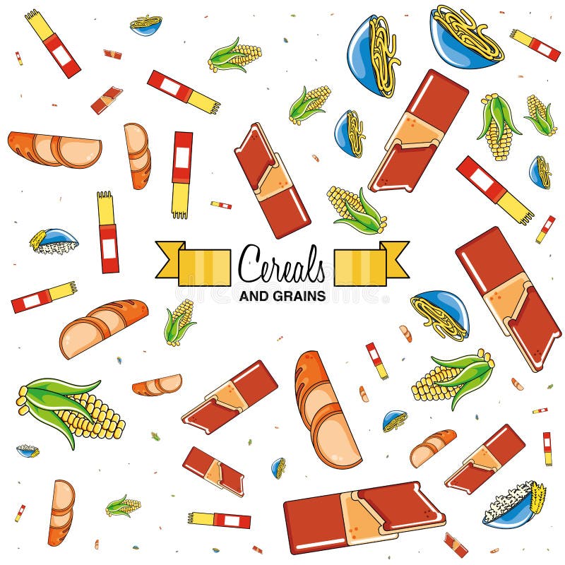 Cereals and Grains Products Pattern Stock Vector - Illustration of corn ...