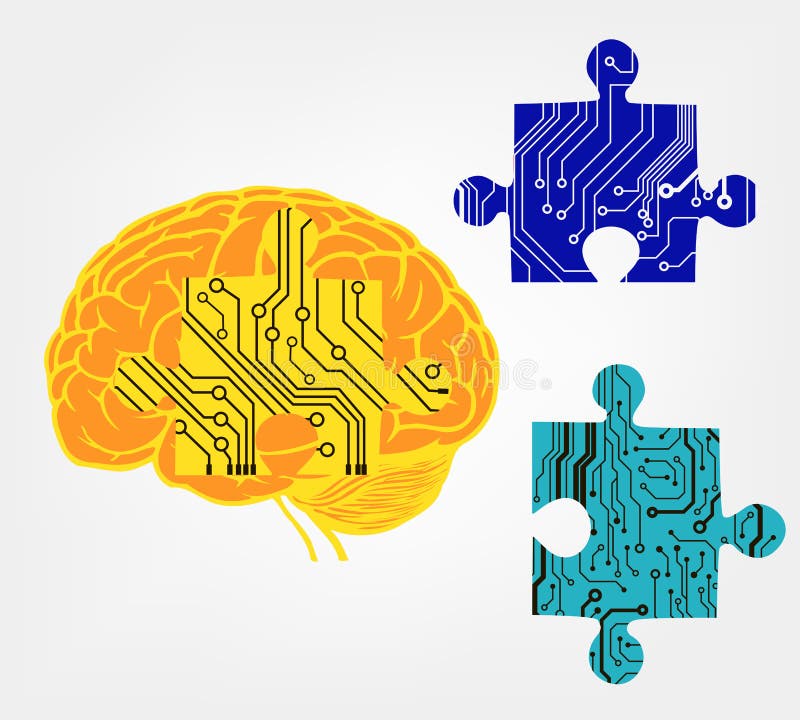 Cerebro Con Rompecabezas En Estilo Del Circuito Stock de ilustración ...