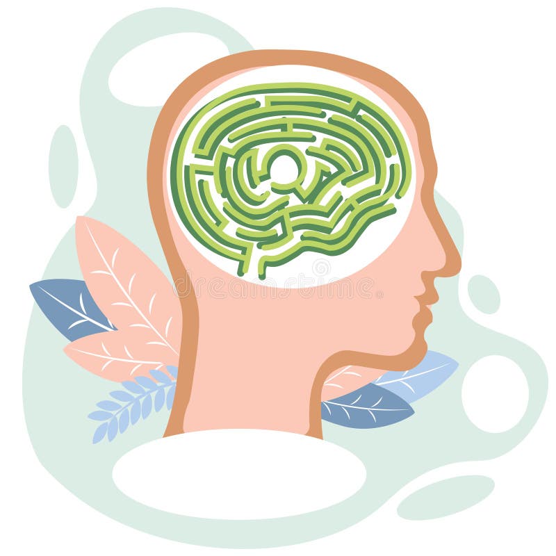 Cerebro Humano En Cabeza En La Forma De Vector Del Laberinto ...