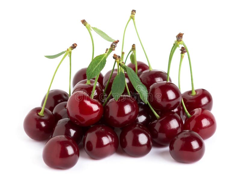 Cereja Madura Doce Com Folha Foto de Stock - Imagem de branco, orgânico ...