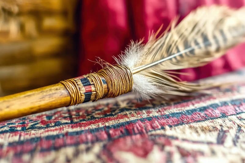 Ceremonial Staff Adorned with Eagle Feathers Resting Elegantly on a Stock Photo - Image of ...