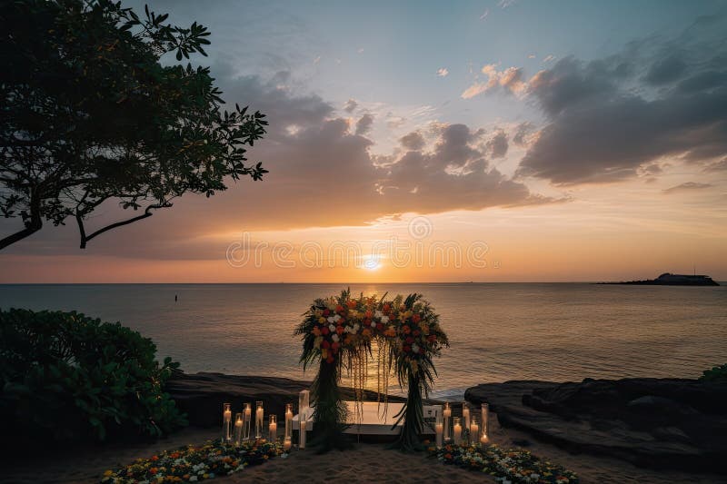Ceremony Setting with View of the Sunset, on a Beach, or in a Park ...