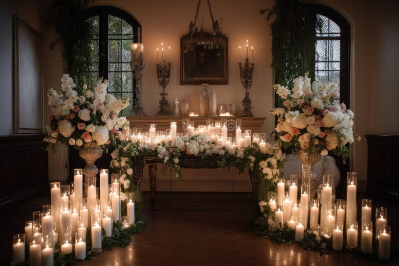 Ceremony Setup with Stunning Floral Arrangements and Candlelight for a ...
