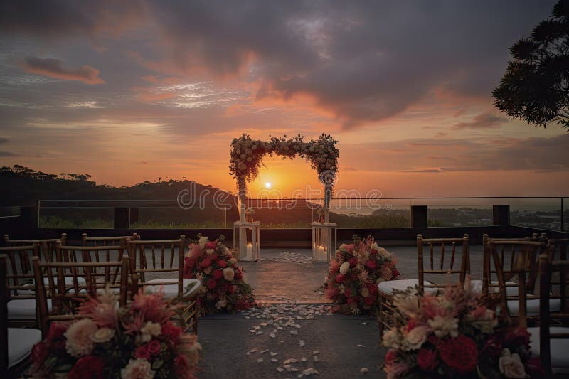 Ceremony Setup with View of the Sunset, Creating a Romantic and ...