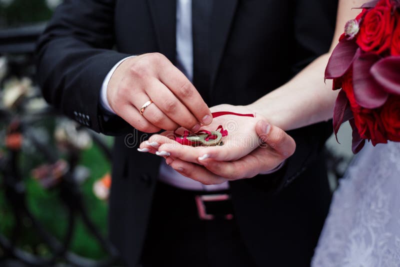 Ceremony of Throw the Key by River on the Wedding Day Stock Image ...