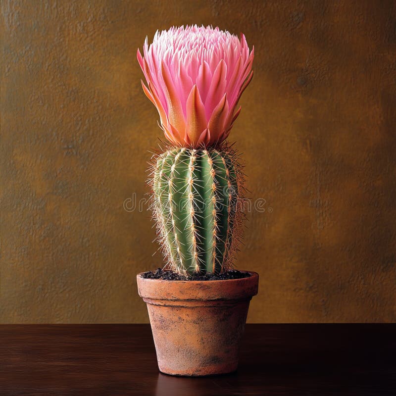 A Cereus Cactus in Full Bloom Sits in a Terracotta Pot, Bathed in ...