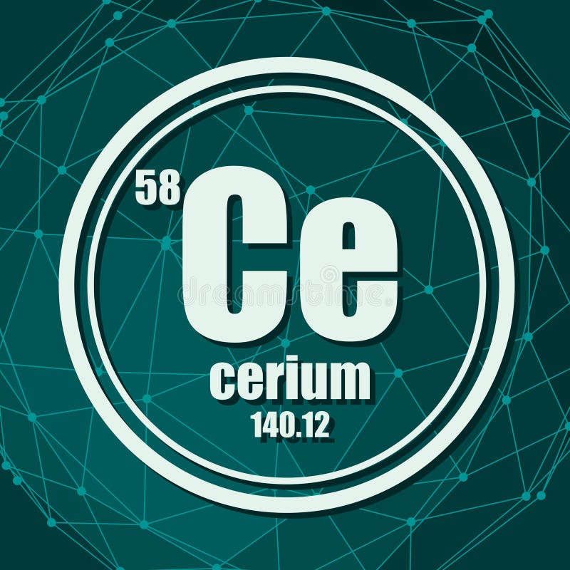 Cerium As Element 58 Of The Periodic Table 3D Illustration On Blue ...