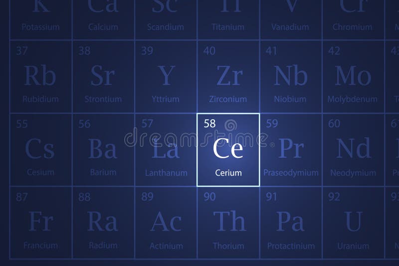 Cerium Element Glowing in a Dark Periodic Table Stock Illustration ...