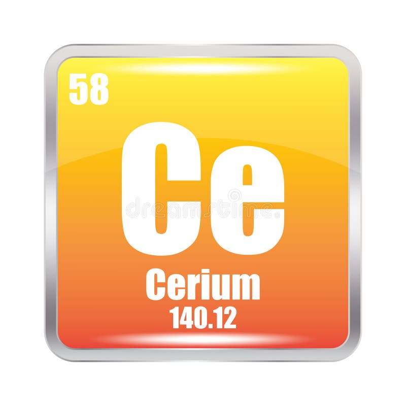 Cerium Icon. Ce Chemical Element. Atomic Number 58. Mass 140.12. Orange ...