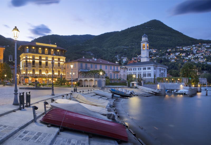 Cernobbio - the Little Town at Como Lake at Dusk Stock Photo - Image of ...