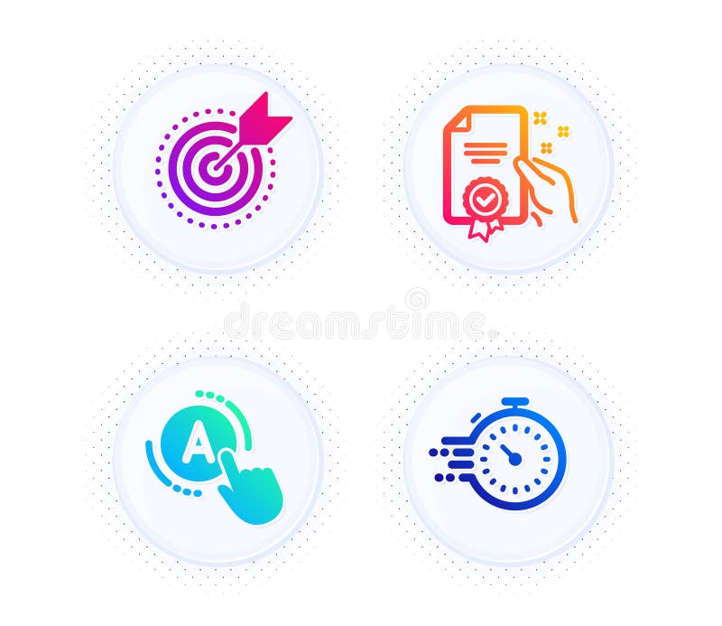 Certificate, Ab Testing and Target Purpose Icons Set. Timer Sign ...