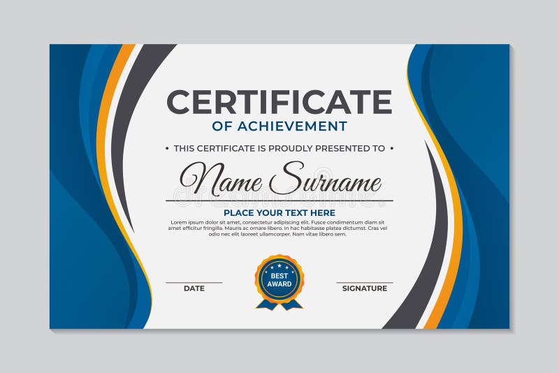 Certificate of Achievement Template Elegant Wave Design Blue Orange ...