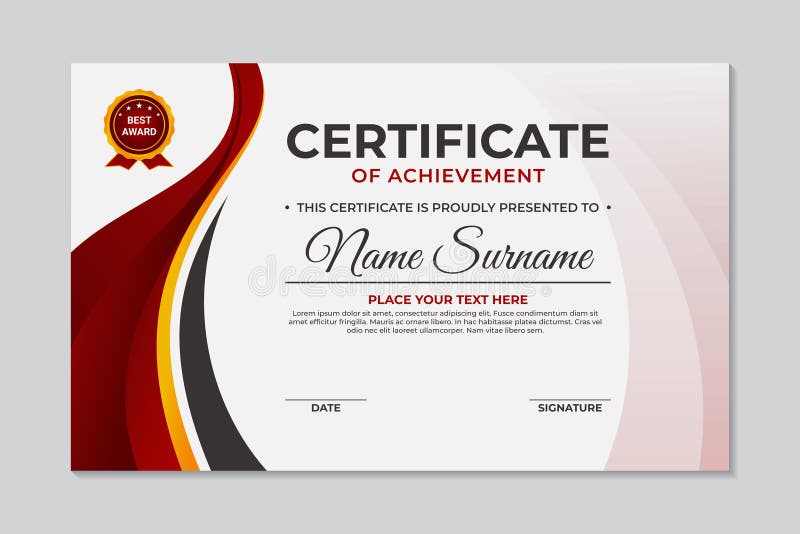 Certificate of Achievement Template Elegant Wave Design Red Yellow ...
