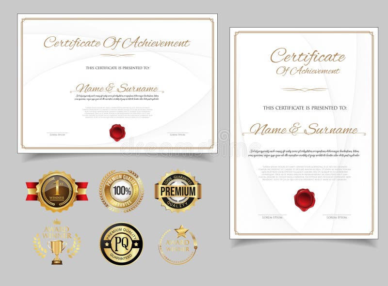 Certificate of Achievement Template, Gold and White Color Stock ...