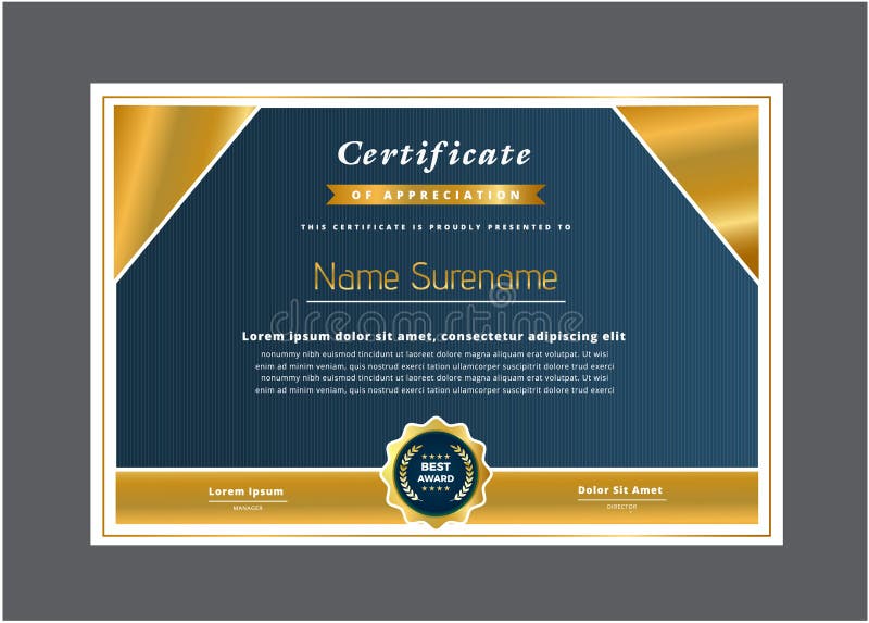 Certificate of Appreciation with Elegant Gold and Blue Design Template ...