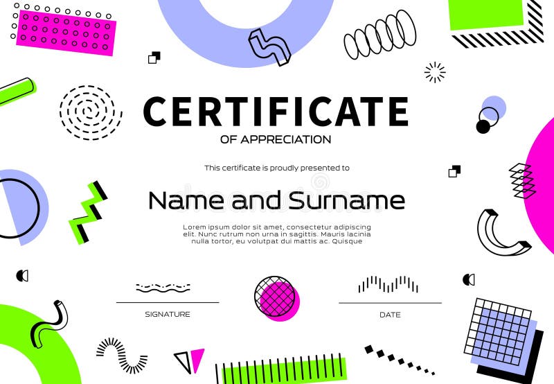 Certificate of Appreciation with Memphis Shapes Stock Vector ...