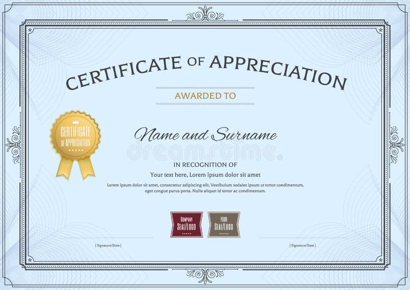 Certificate of Appreciation Template with Award Ribbon and Vintage ...