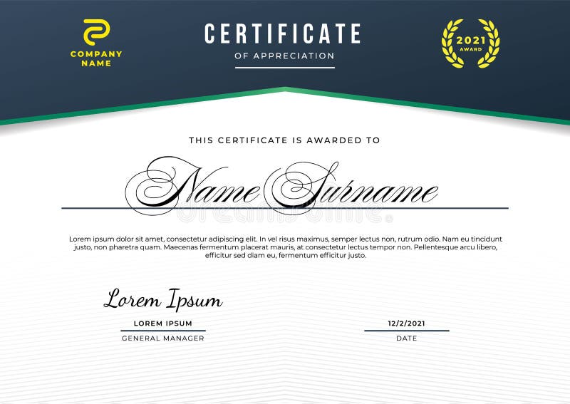 Certificate of Appreciation Template with Deep Blue and Deep Green ...