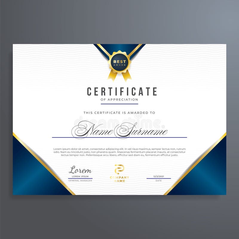 Certificate of Appreciation Template with Gold and Blue Color, Simple ...