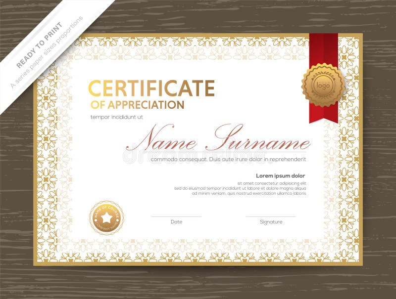 Certificate Award Diploma Template with Gold Floral Border and Frame ...