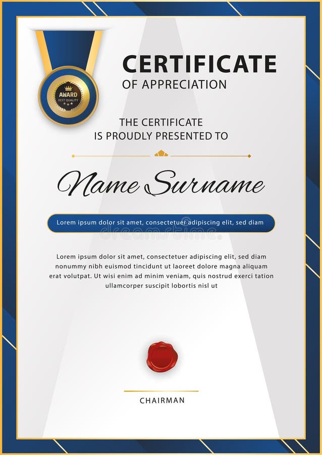 Certificate Blank. Blue Gradient Rectangle Simple Frame on White ...