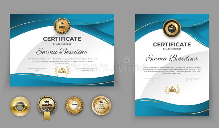Certificate Blank with Turquoise Wave Design Elements., Vector ...