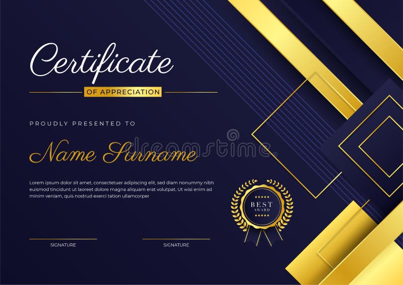 Certificate Blue Template with Modern Luxury Pattern and Golden Lines ...