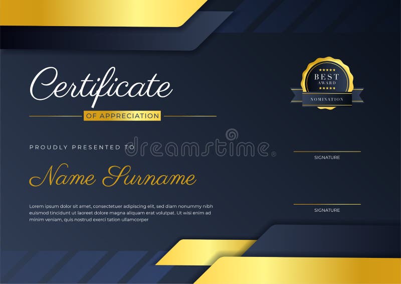 Certificate Blue Template with Modern Luxury Pattern and Golden Lines ...