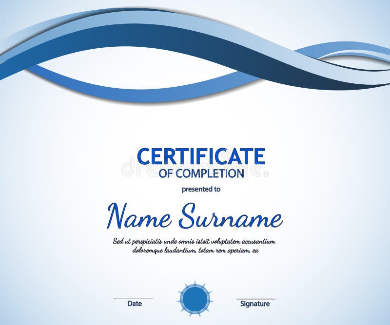Certificate of Completion Template with Dynamic Blue Soft Wavy ...