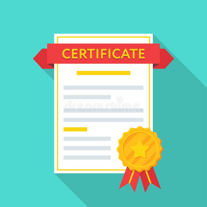 Certificate Document Icon with Star Medal in a Flat Design Stock Vector ...