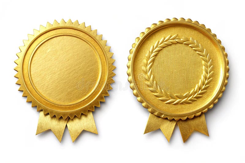 Certificate Gold Foil Seal or Medal Isolated with Clipping Path Stock ...