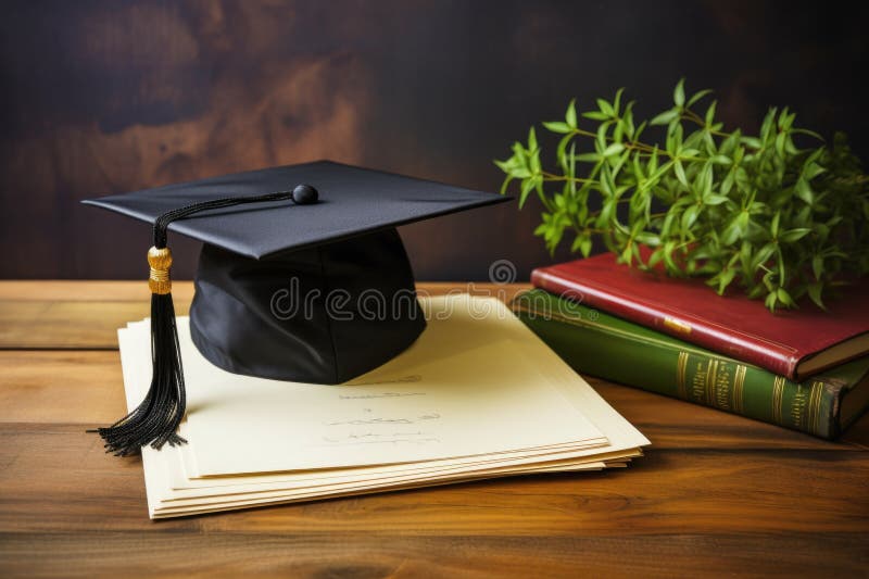 Certificate and Graduation Cap on Antique Wooden Table Stock Photo ...