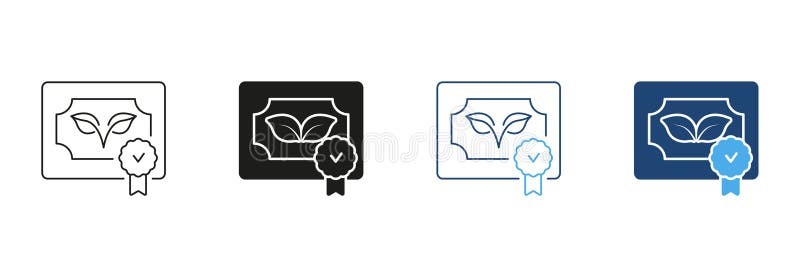 Certificate with Leaf and Checkmark Line and Silhouette Icon Set ...