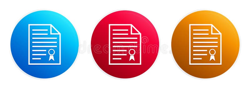 Certificate Paper Icon Premium Trendy Round Button Set Stock Vector ...