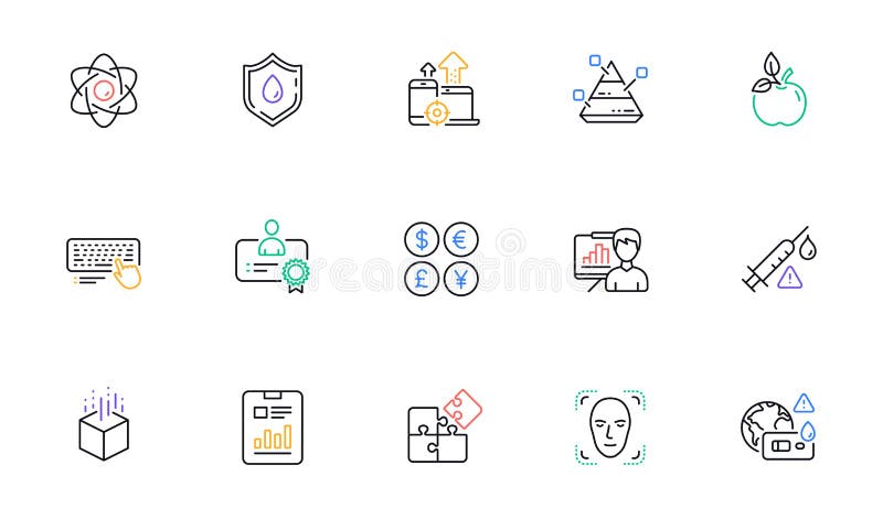 Certificate, Pyramid Chart and Atom Core Line Icons for Website ...