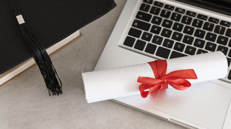 Certificate with Ribbon Bow Laptop. High Quality Photo Stock Photo ...