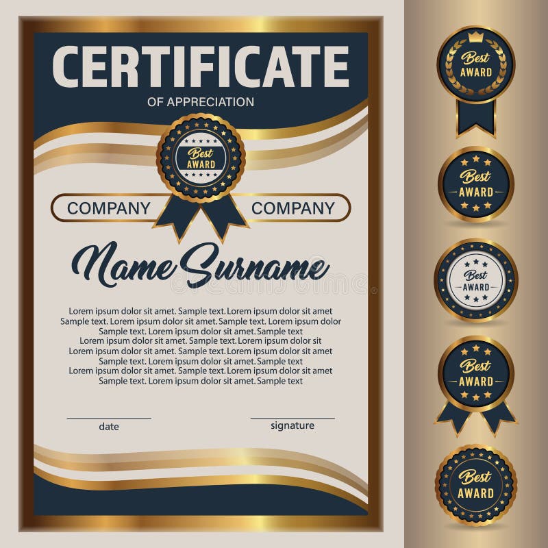 Certificate and Set Labels with Ribbon. Vertical Template Stock Vector ...
