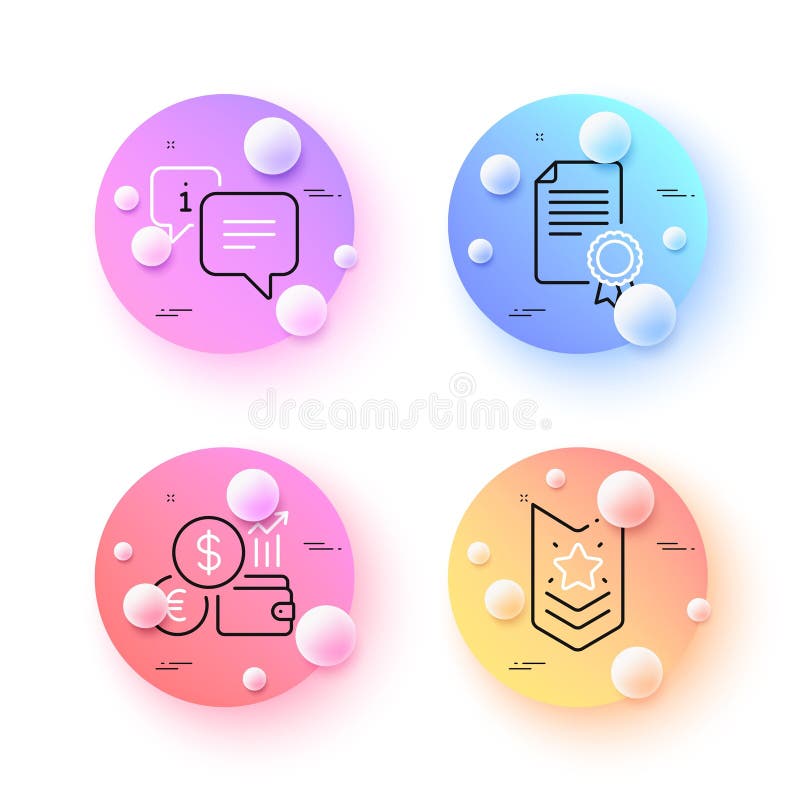 Certificate, Shoulder Strap and Currency Rate Minimal Line Icons. for ...